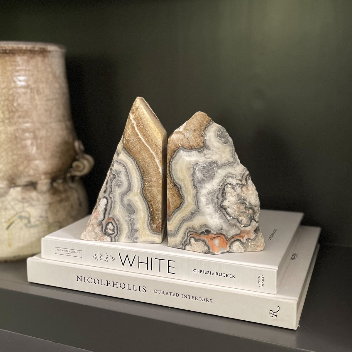 Modern Rustic Stone Bookends - Zebra Cacite Bookend Pair – Rare Earth ...