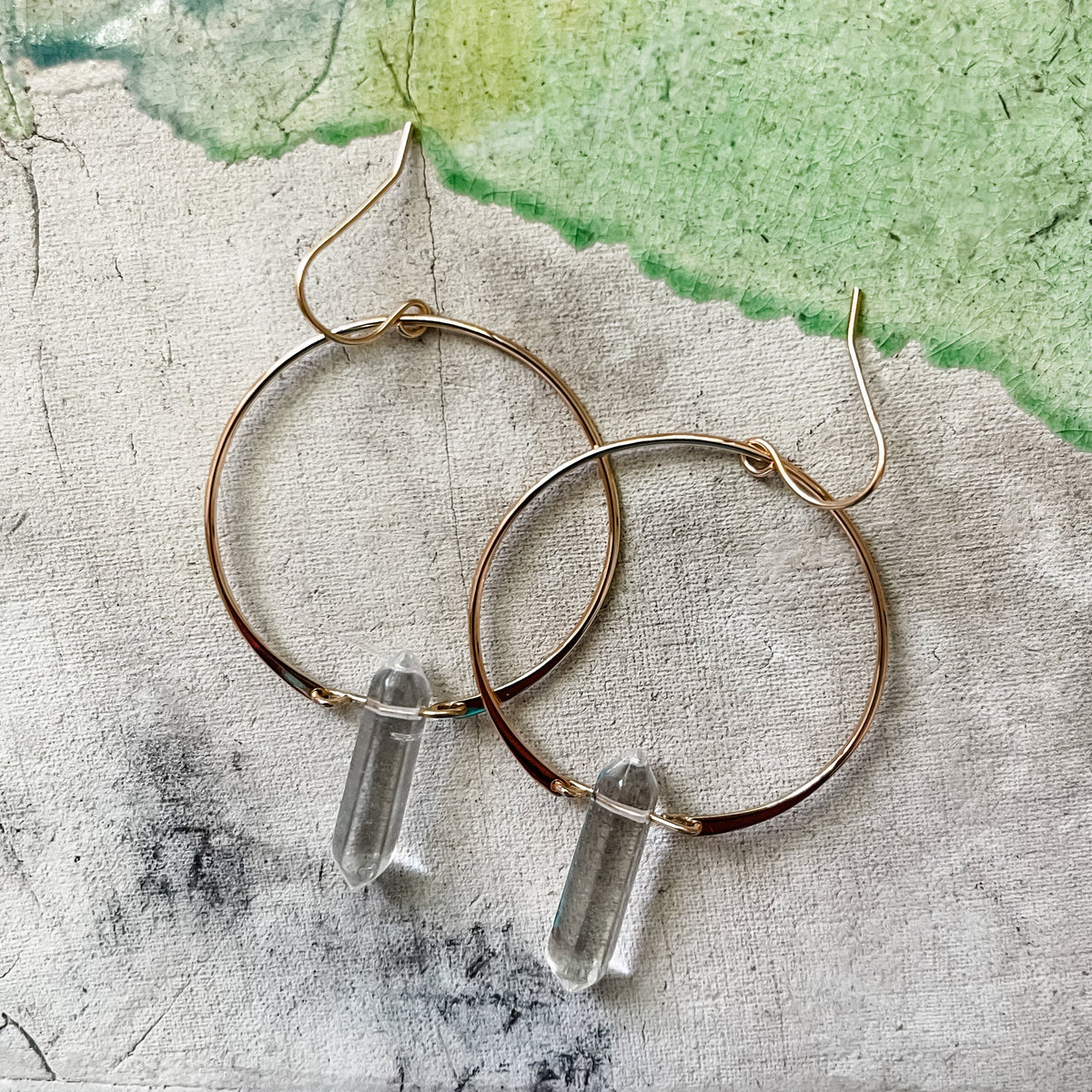 Modern Minimal Earrings - Clear Quartz Crystal Hoop Earrings – Rare ...