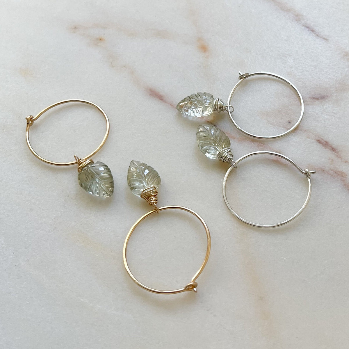 Green Crystal Boho Earrings - Green Amethyst Palm Leaf Hoops – Rare ...